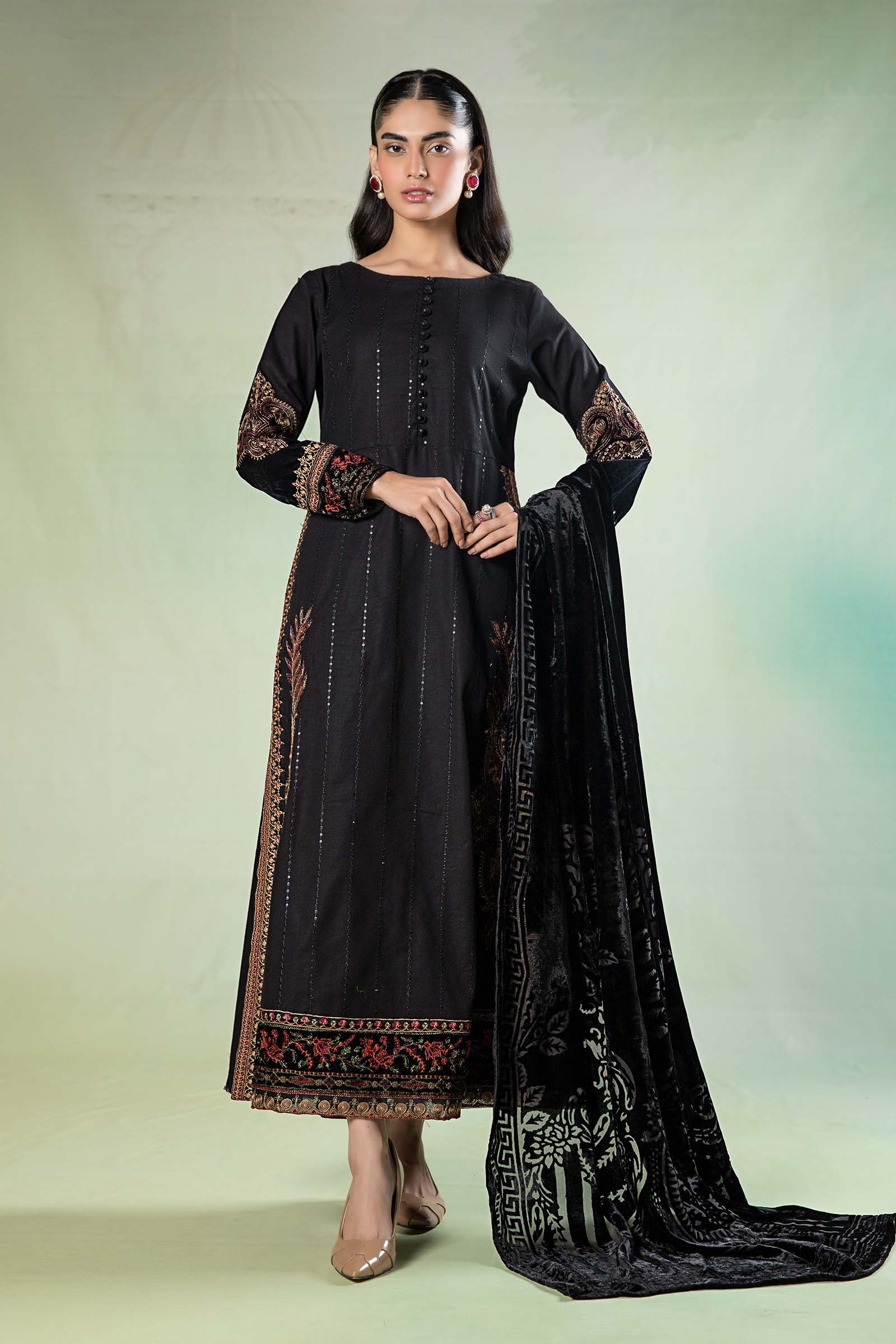 3 Piece Embroidered Khaddar Suit – Maria.B. Designs (AE)
