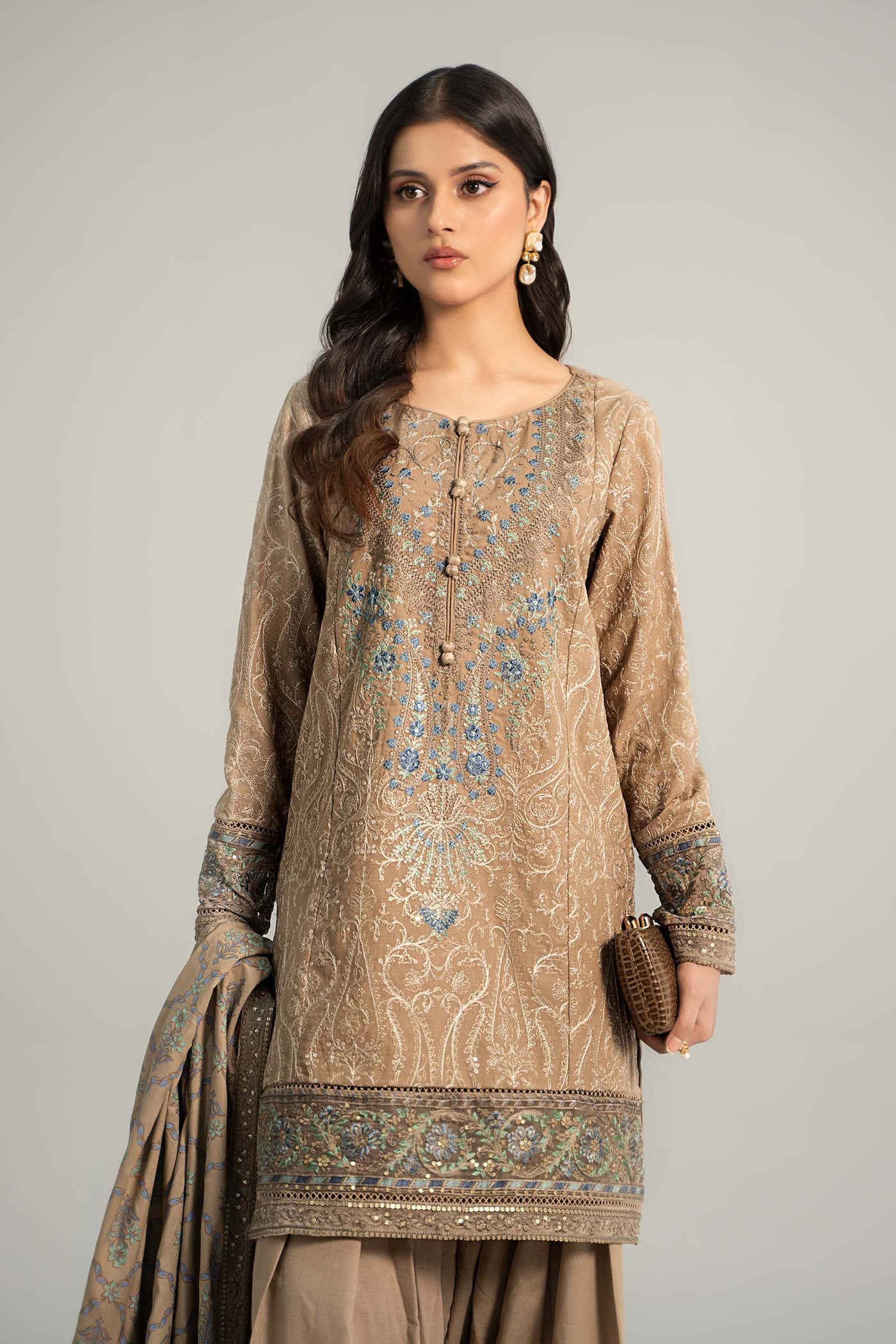 3 Piece Embroidered Khaddar Suit – Maria.B. Designs (AE)