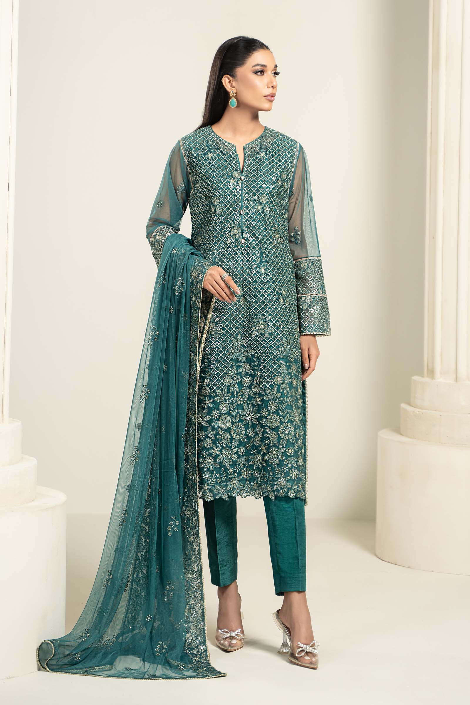 Embroidered Poly Net Fabric (2Pcs) | LF-707 – Maria.B. Designs (AE)