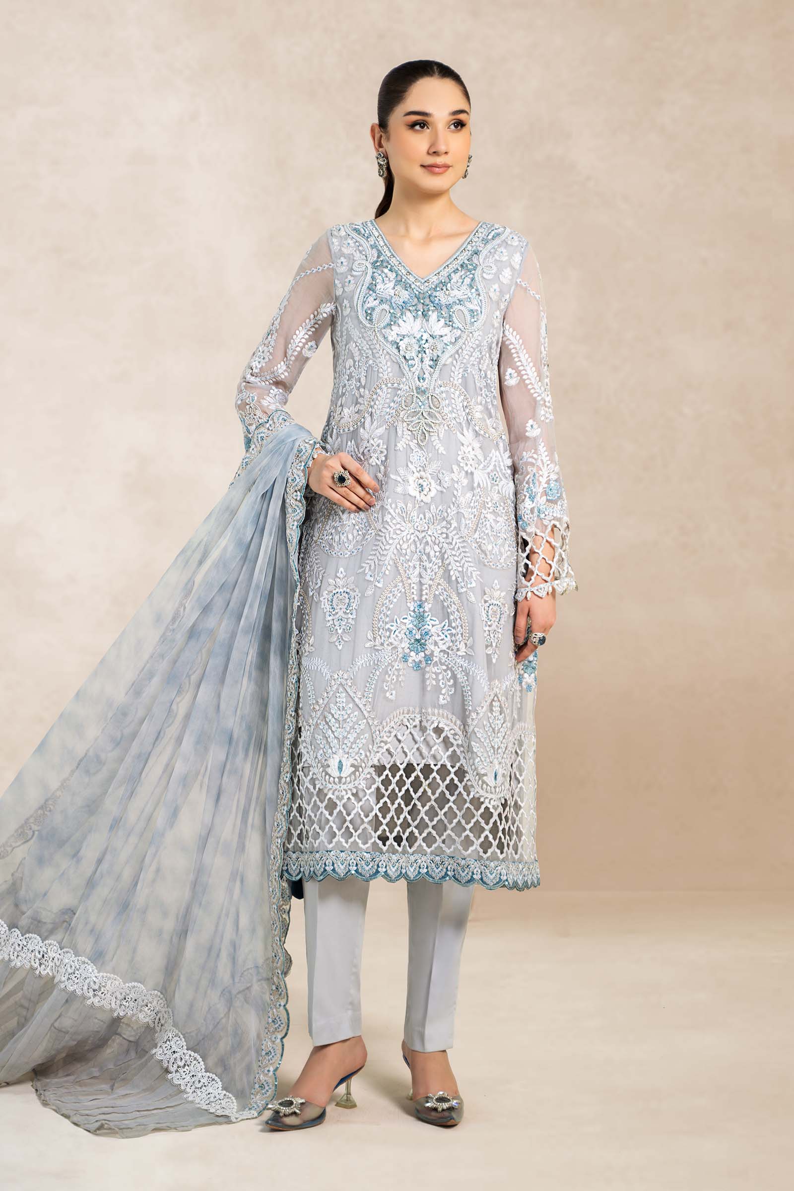 3 Piece Embroidered Bamber Chiffon Suit – Maria.B. Designs (AE)