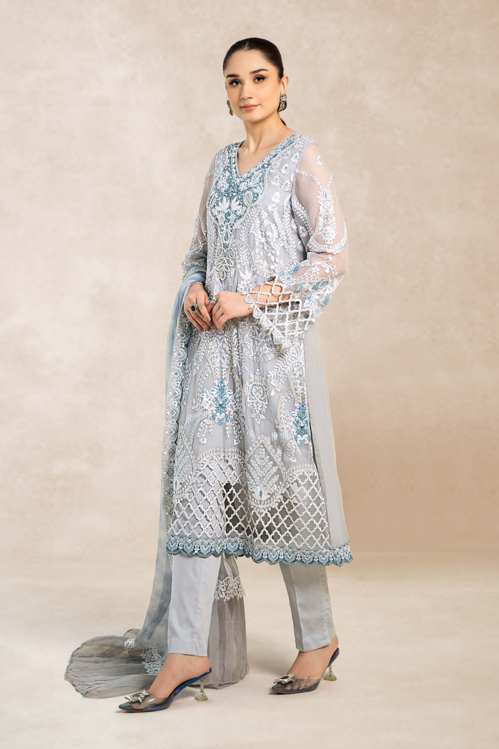 3 Piece Embroidered Bamber Chiffon Suit – Maria.B. Designs (AE)