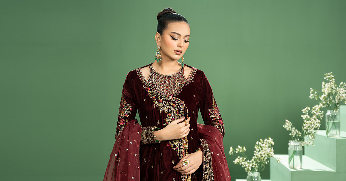 3 Piece Embroidered Velvet Suit | SF-W24-02 – Maria.B. Designs (AE)
