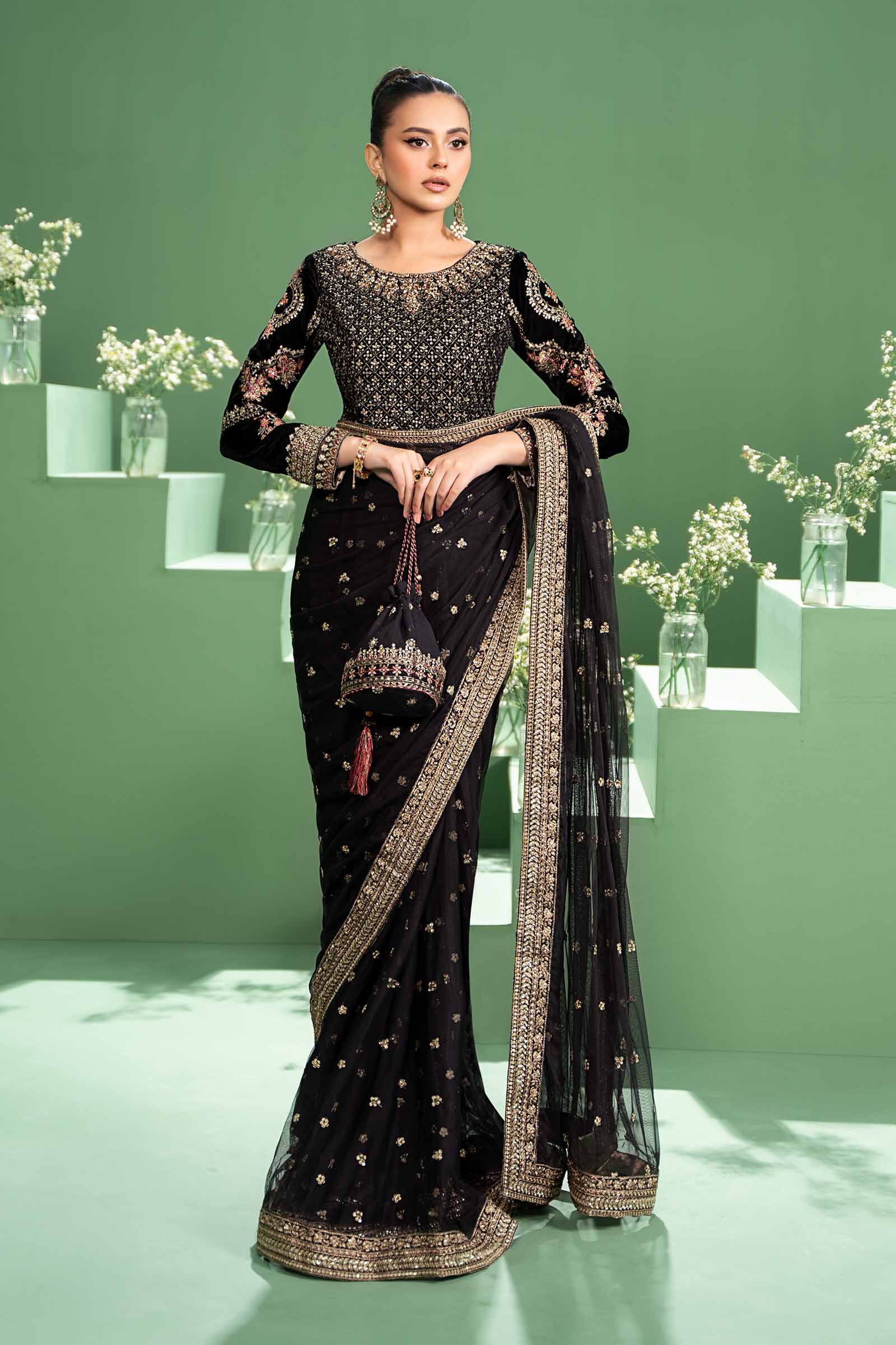 3 Piece Embroidered Net Saree – Maria.B. Designs (AE)