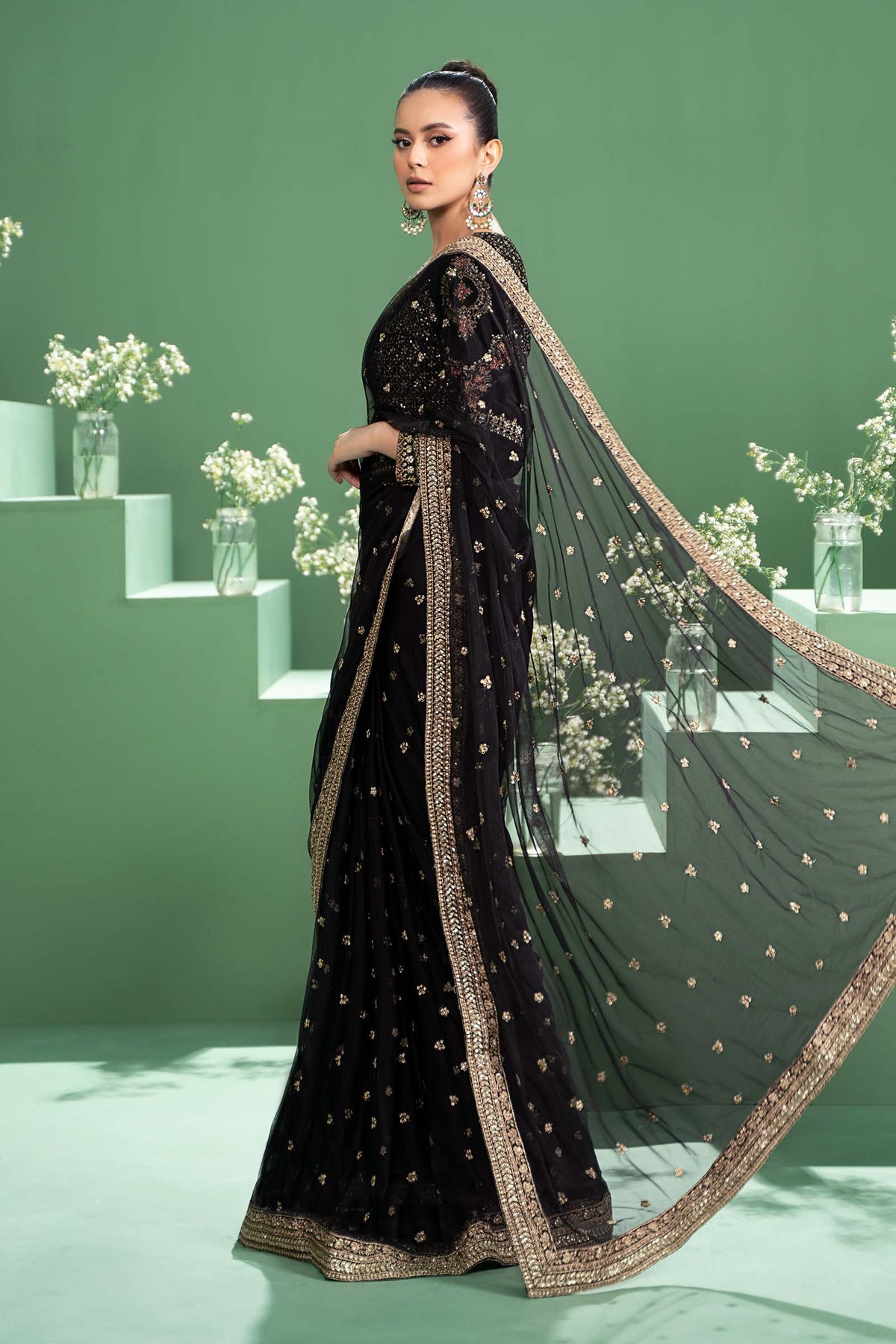 3 Piece Embroidered Net Saree | SF-W24-11 – Maria.B. Designs (AE)