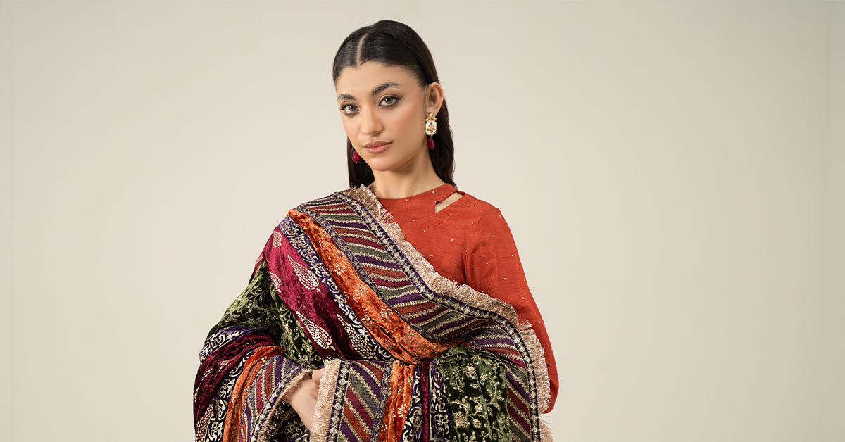 3 Piece Embroidered Raw Silk Suit | SF-W24-30 – Maria.B. Designs (AE)