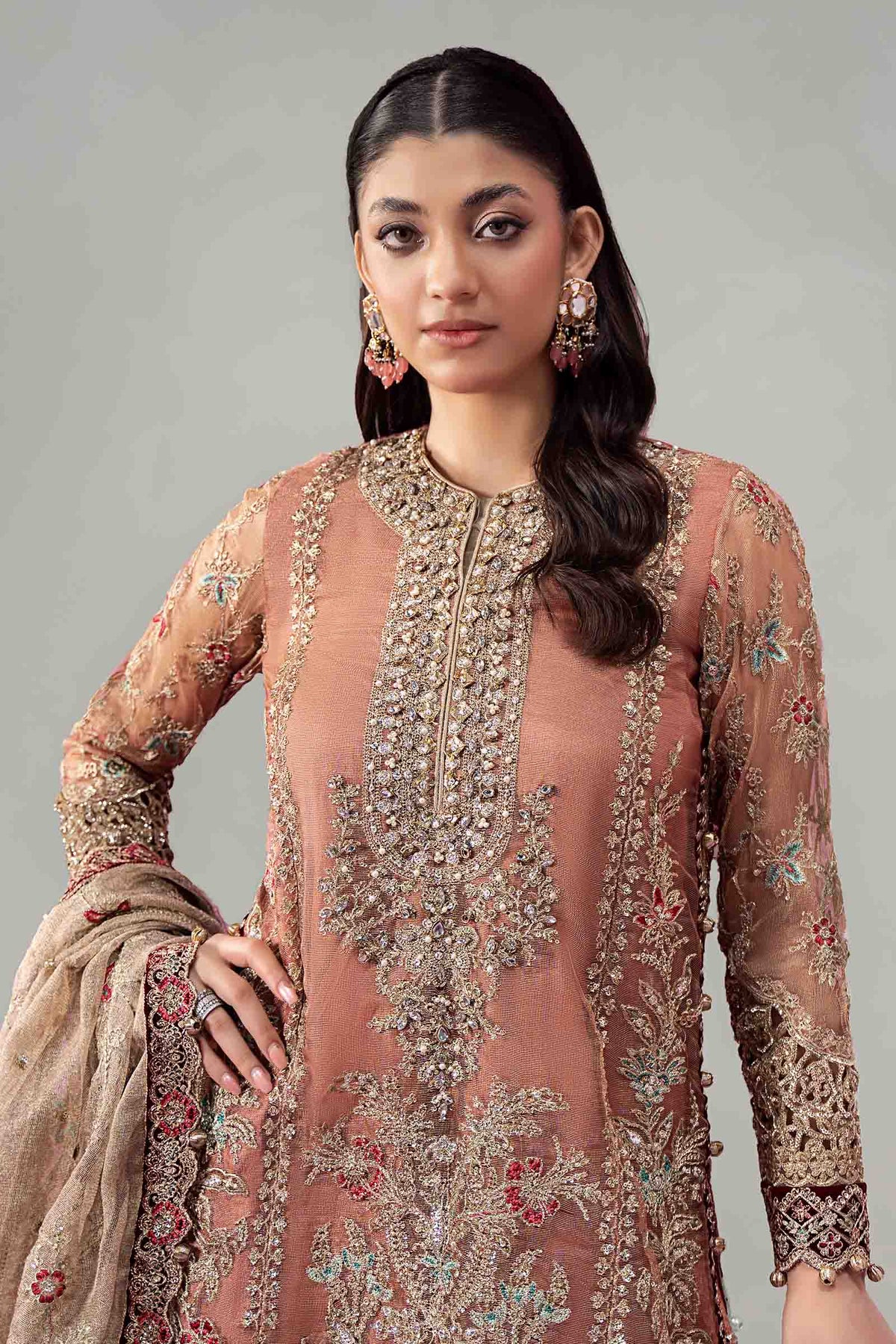 3 Piece Embroidered Zari Net Suit | SF-W24-62 – Maria.B. Designs (AE)