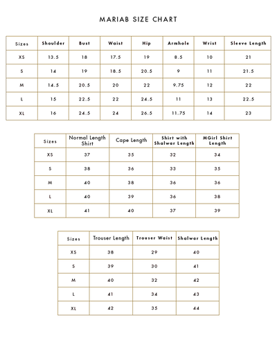 Size Guide – Maria.B. Designs (AE)