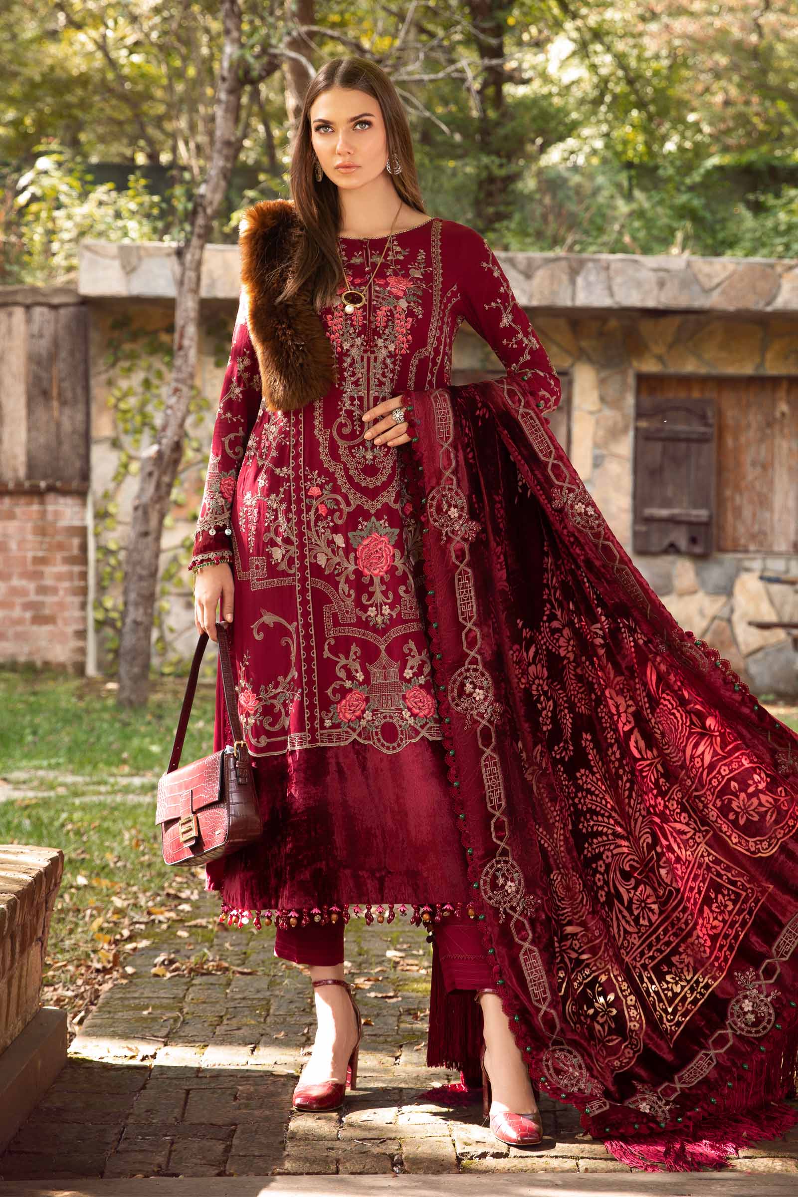 Unstitched Linen | Deep Pink DL-1112 – Maria.B. Designs (AE)