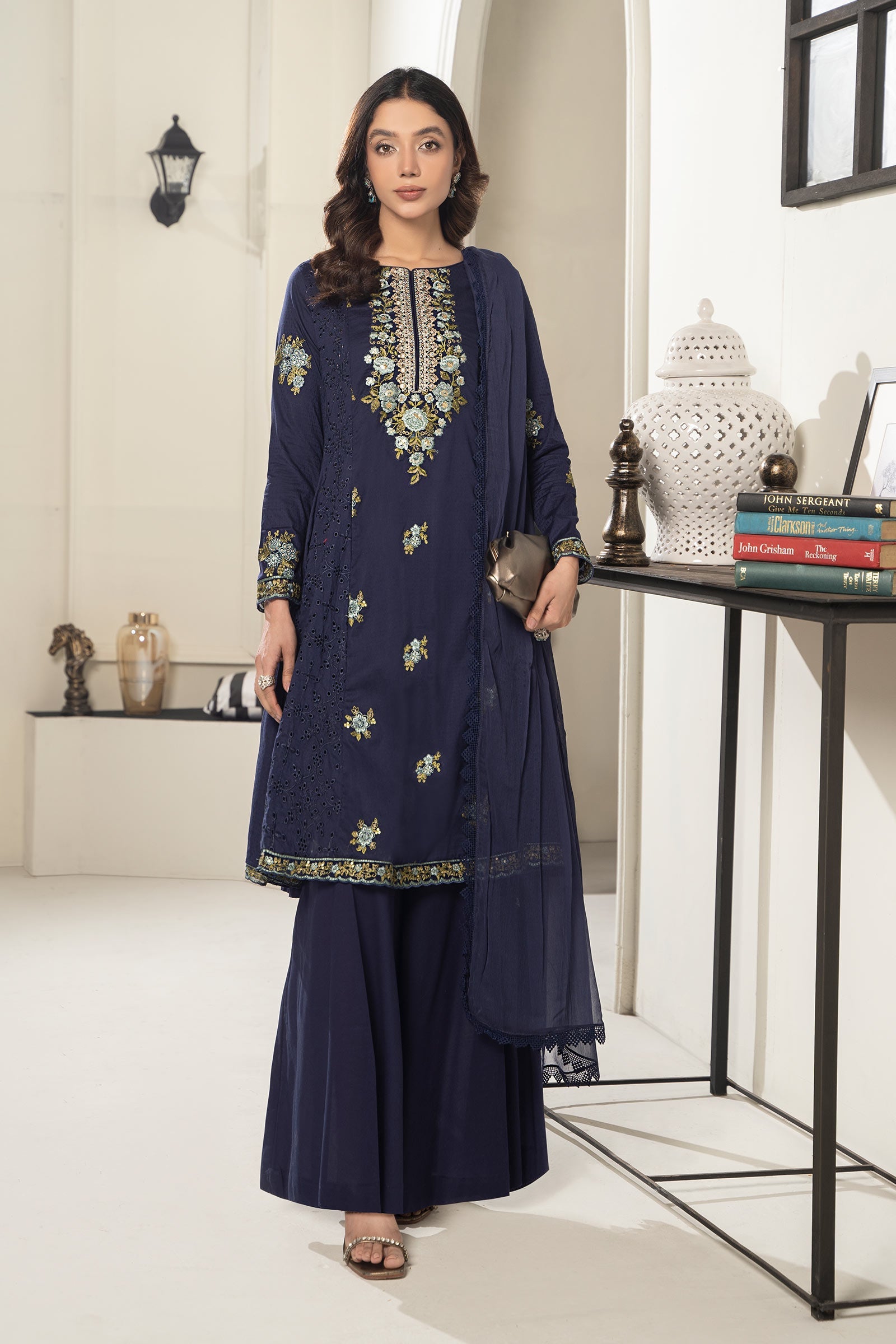 3 Piece Embroidered Dobby Suit – Maria.B. Designs (AE)