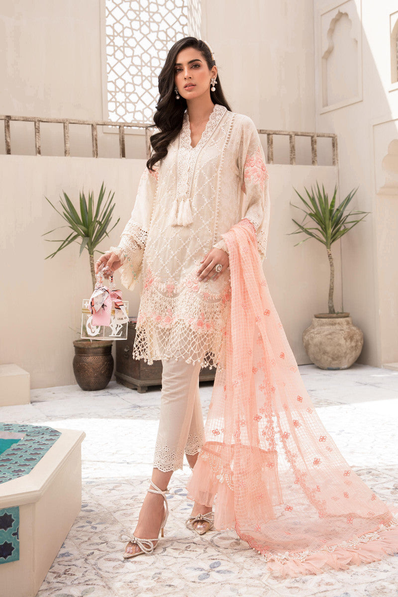 Unstitched Lawn EL-21-05-Off White and Peach is available in Off White ...